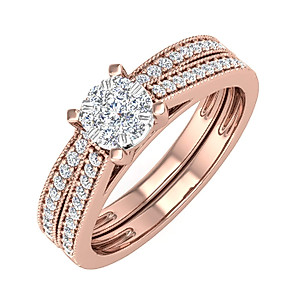 FINEROCK 0.40 Carat Diamond Bridal Ring Set in 10K Rose Gold (Ring Size 5.25)
