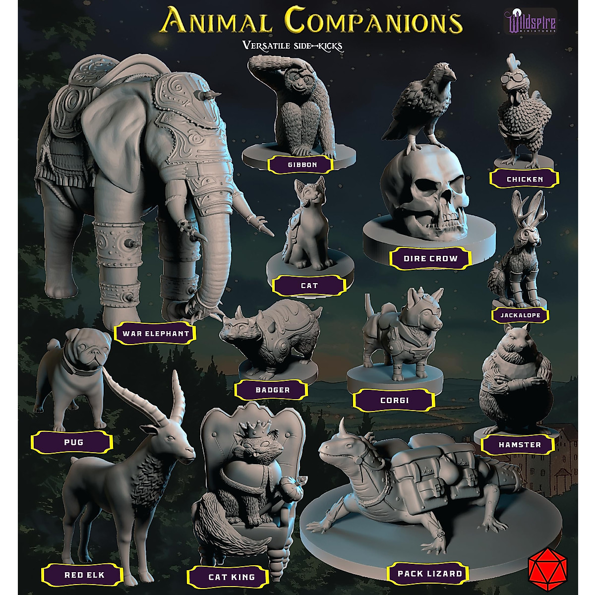 Wildspire Heroes, NPC Animal Companions & Troll King for DND Miniatures Bulk 28mm-32mm DND Minis Dungeons and Dragons Miniatures D&D Miniatures Fantasy Figures Unpainted Pathfinder Miniatures