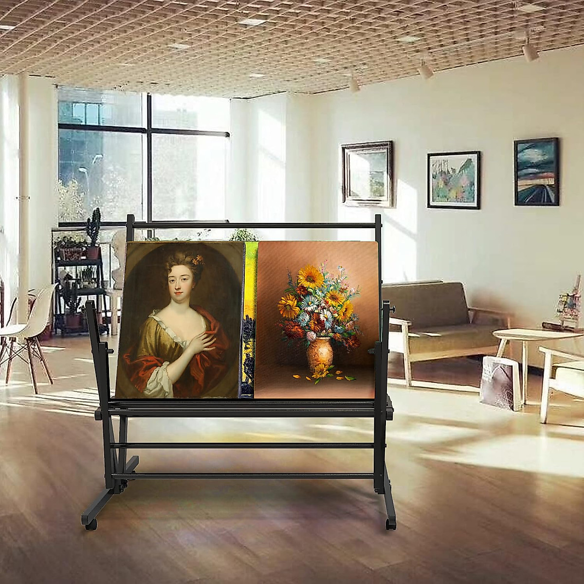 MYOYAY Movable Art Metal Print Rack, Printing Drying Display, Storage Stand for Artworks, Posters, Prints, Great Assistant for Shows & Galleries, Easy Moving with Rolling Casters, Well Hold 330Lb