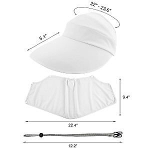 Muryobao Womens Baseball Sun Hat Outdoor Wide Brim UV Protection Foldable Ponytail Mesh Summer Visor Cap with Removable Neck Face Flap for Garden Beach Travel White