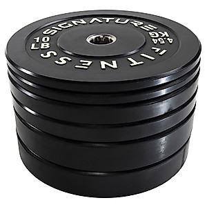 Signature Fitness 2" Olympic Bumper Plate Weight Plates with Steel Hub, 160LB Set (2X 10/25/45LB), Black