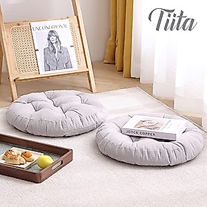 Tiita Patio Chair Cushions Round Seat Pillows Set of 2 Floor Pads 16 x 16 inch Throw Cushion for Indoor/Outdoor Furniture Sitting Living Room Garden, Grey