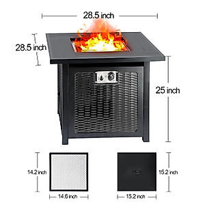 Aisender Outdoor Propane Fire Pit 28 Inch Gas Fire Pit Table, 50,000 BTU Square Fire Table with CSA Safety Certificate for Celebration and Party in The Garden, Backyard and Patio