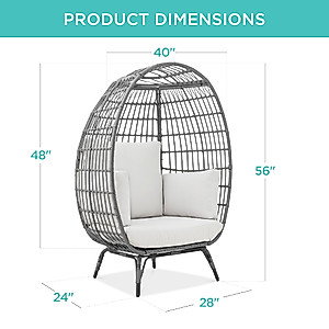Best Choice Products Wicker Egg Chair, Oversized Indoor Outdoor Lounger for Patio, Backyard, Living Room w/ 4 Cushions, Steel Frame, 440lb Capacity - Gray/White Sand