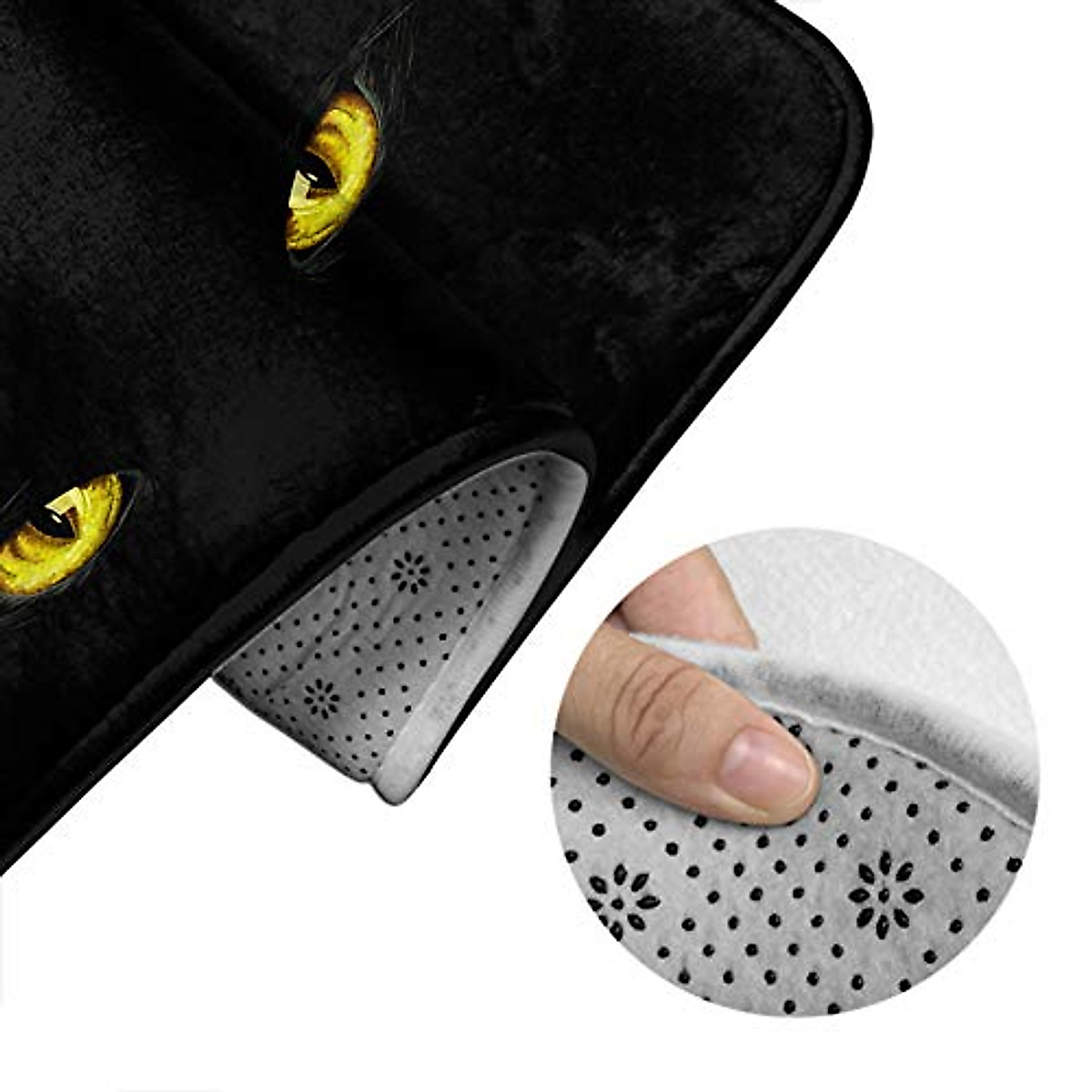 Moslion Bath Mat Black Cat Eyes Halloween Design Scary Yellow Eyes Boo Horror Party Evil Art Bathroom Mat 3 Piece Set Non-Slip Bathmat Antiskid Pad Doormat and Toilet Lid Cover Set