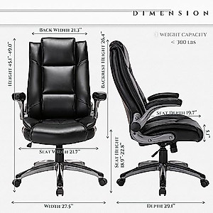 COLAMY Leather Executive Office Chair- High Back Home Computer Desk Chair with Padded Flip-up Arms, Adjustable Tilt Lock, Swivel Rolling Ergonomic Chair for Adult Working Study