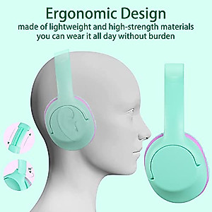 POWMEE Kids Headphones Over-Ear Headphones for Kids/Teens/School with 94dB Volume Limited Adjustable Stereo 3.5MM Jack Wire Cord for Fire Tablets/Travel/PC/Phones(Mint Green)