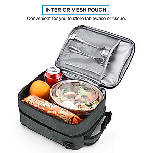 Expandable Insulated Lunch Bag, Leakproof Flat Lunch Cooler Tote with Shoulder Strap for Men and Women, Suitable for Work & Office by Tirrinia, Charcoal