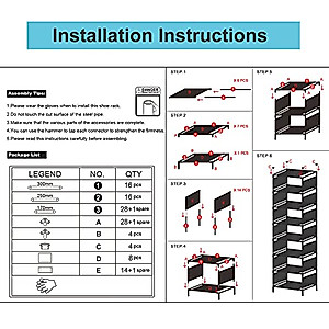 sunvito 10 Tiers Shoe Rack, 10 Pairs Space Saving Shoe Shelf Organizer, Tall Narrow Shoe Rack for Entryway, Closet (Black)