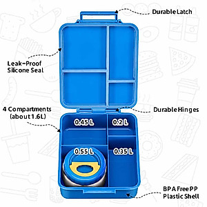 MAISON HUIS Bento Lunch Box for Kids With 8oz Soup Thermo, Leakproof Lunch Compartment Containers with 4 Compartment Bento Box, Thermo Food Jar and Lunch Bag, BPA Free,Travel, School(Alien in Space)