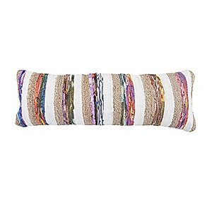 LR Home Multicolored Chindi with Natural Jute Striped Throw Pillow, 1 Count (Pack of 1), White/Tan/Multi