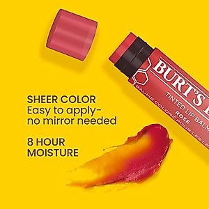Burt's Bees Lip Tint Balm with Long Lasting 2 in 1 Duo Tinted Balm Formula, Color Infused with Deeply Hydrating Shea Butter for a Natural Looking Buildable Finish, Petal Rose (2-Pack)