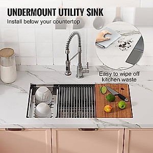 VEVOR Kitchen Sink, 304 Stainless Steel Drop-In Sinks, Undermount Single Bowl Basin with Ledge and Accessories, Household Dishwasher Sinks for Workstation, RV, Prep Kitchen, and Bar Sink, 32 inch