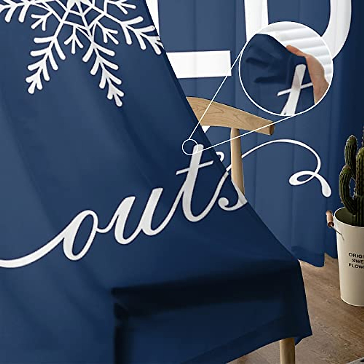Sheer Curtains Voile Kitchen Curtain 108 Inch Length, Christmas Semi Curtains Light Filtering Window Curtain Rod Pocket 2 Panels Drapes for Bedroom Living Room Cold Winter Snowflakes Blue Backdrop