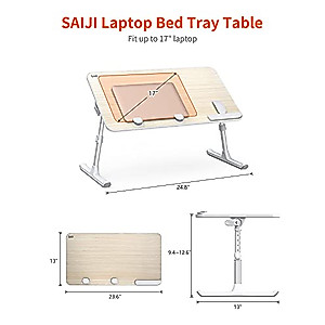 Laptop Desk for Bed, SAIJI Lap Desks Bed Trays for Eating Writing, Adjustable Computer Laptop Stand, Foldable Lap Table in Sofa and Couch（23.6 x 13Teak