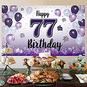 LASKYER Happy 77th Birthday Purple Large Banner - Cheers to 77 Years Old Birthday Home Wall Photoprop Backdrop,77th Birthday Party Decorations.