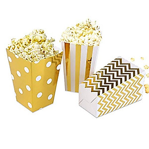 Enenes Popcorn Boxes 36 PCS Cardboard Candy Containers Gold Candy boxes for Birthday Party Baby Shower Wedding Fiesta Dessert Tables Party Supplies