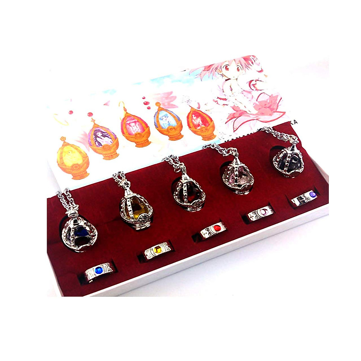 Anime Cosplay Puella Magi Madoka Magica Soul Core Gem 5 Necklace With 5 Tail Ring