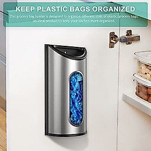 Plastic Bag Holder, Grocery Bag Holder, Wall Mount Grocery Bag Holder, Bag Organizer for Kitchen, Anti-Fingerprint Coating Stainless Steel Brushed