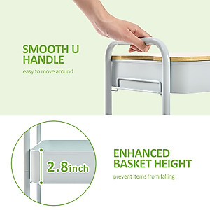 TOOLF 3 Tier Rolling Cart, Metal Utility Cart with Wheels & Wooden Top, Diaper Organizer Cart, Rolling Craft Storage Cart, Serving Trolley Cart for Kitchen, Office, Bathroom, Baby Nursery, Green