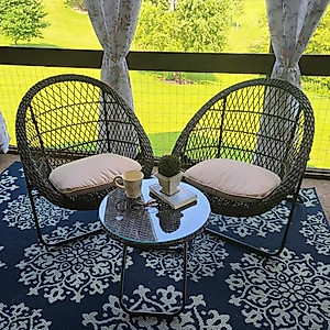 BACKYARD EXPRESSIONS PATIO · HOME · GARDEN 3 Pc 3 Piece Folding Outdoor Bistro, Wicker Furniture Table and Chairs for Garden, Backyard, Porch, Patio Conversation Set, Tan/Black