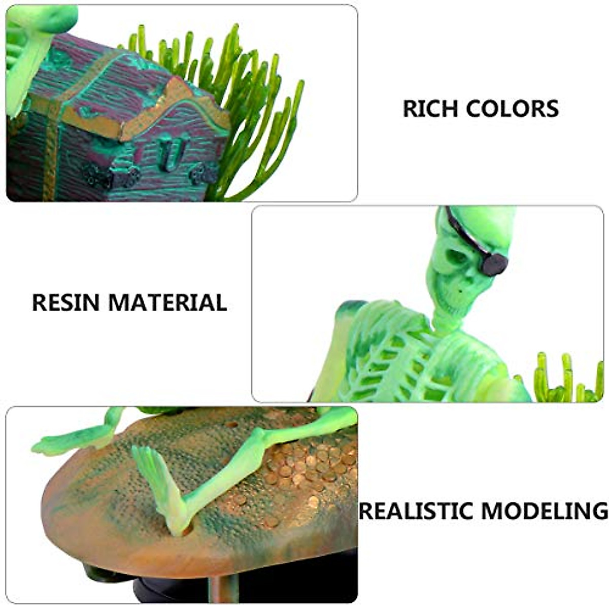 POPETPOP Aquarium Ornament Pirate Skeleton Decoration Skull Fish Tank Decor Cave for Hiding Betta Fish Accessories