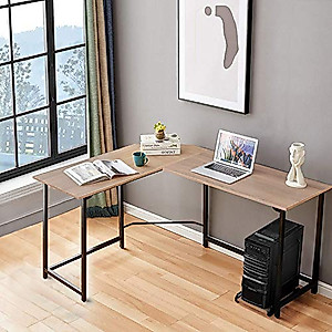 VECELO Computer Desk L Shaped with CPU Stand/PC Laptop Study Writing Table Workstation for Home Office Wood & Metal,Oak,66"