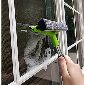 Window Squeegee Cleaning Tool | Squeegee Cleaner for Windows, Glass, Car Windshield | 2-in-1 Squeegee and Scrubber Sponge Washing Kit | Multi-Surface Washer - Indoor Outdoor Use