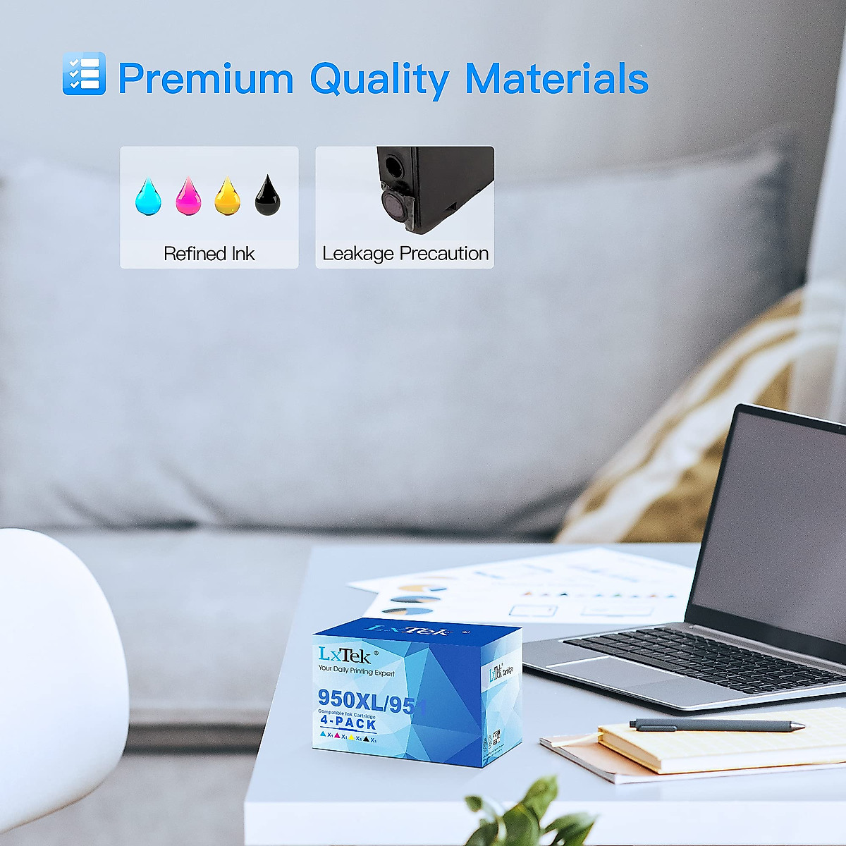 LxTek Compatible Ink Cartridges Replacement for HP 950XL 951XL 950 951 to Compatible with OfficeJet Pro 8600 8610 8620 8630 8100 8625 8615 276dw 4 Pack (Black Cyan Magenta Yellow) High Yield