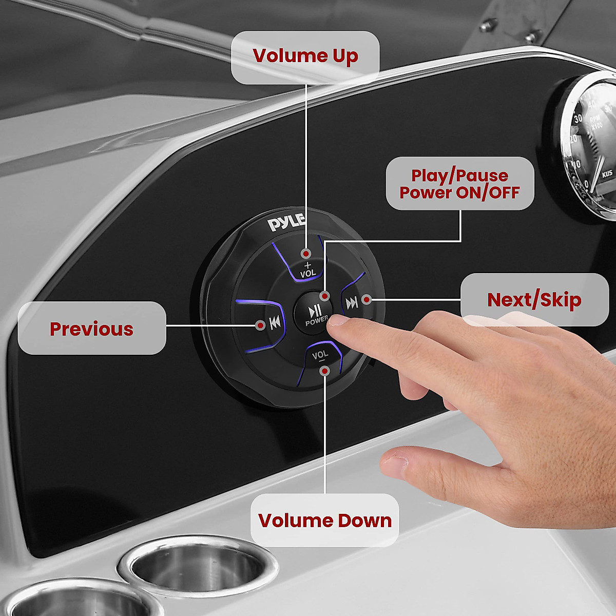 Pyle Waterproof Bluetooth Marine Amplifier Receiver - Weatherproof 2 Channel Wireless Amp for Stereo Speaker with 600 Watt Power, Wired RCA, AUX and MP3 Audio Input Cable - (Black)