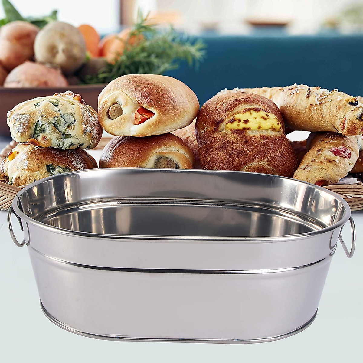 DOITOOL Galvanized Tub Galvanized Metal Tub, Beverage Tub for Parties, Galvanized Drink Tub Ice Bucket Oval Storage Bucket Ice Tub, 8.84x6.01x3.14 inch Galvanized Bucket