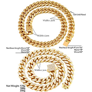 DLSIXNCO 2PCS Cuban Link Chain for Men Women Miami Cuban Link Chain Necklace Gold Silver Plated Bling Diamond Chain Trendy Choker Chain Necklaces Jewelry for Men (Gold, 16inch+18inch)