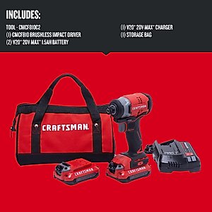 CRAFTSMAN V20 Max Impact Driver, Cordless, Variable Speed Trigger 2,800-3,500 RPM (CMCF810C2)