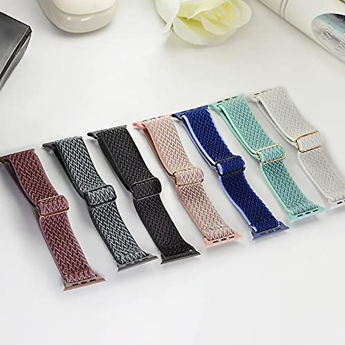 Fullife 3-Pack Stretchy Solo Loop Strap Compatible with Apple Watch Bands 38mm 40mm 41mm, Adjustable Braided Sport Elastics Nylon Women Men Wristband for iWatch Series 8/7/6/5/4/3/2/1 SE