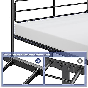 Topeakmart Full Bed Frames Metal Platform Bed with Modern Geometric Patterned Headboard, Easy Assemble, 13 Inch Underbed Storage, No Box Spring Needed, Black