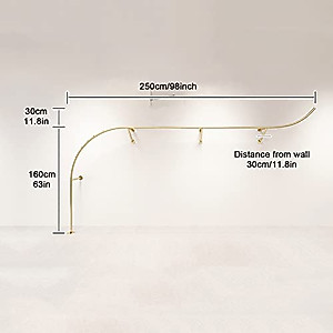Household Products Wall Mount Clothing Rack Garment Rack,Modern Wall Decoration Curved Storage Rod,Metal Garment Rack for Clothes Retail Display Stand, Gold, 250cm