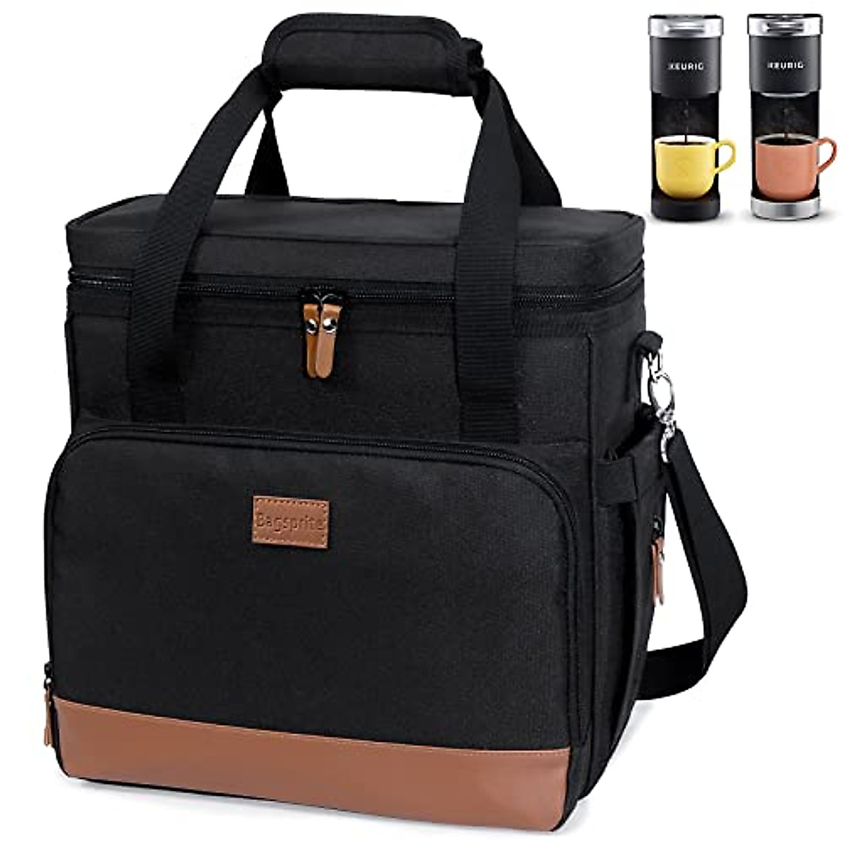 BAGSPRITE Coffee Maker Travel Bag Compatible with Keurig K-Mini or K-Mini Plus, Single Serve Coffee Brewer Carrying Case with Multiple Pockets for K-Cup Pods, Storage Bag With Shoulder Strap Grey