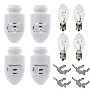 Creative Hobbies Auto On Sensor Plug in Night Light Module Includes 4 Bulbs and 4 Metal Clips, Great for Making Your Own Decorative Night Lights, Pack of 4 (White Sensor)