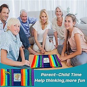 COOPEA Pop it Fidget Game with Dice, Silicone Rainbow Chess Game Board Giant Pops Push Bubble Fidget Sensory Toys for its Parent-Child Time,Jumbo Pop Game for Kids and Adults