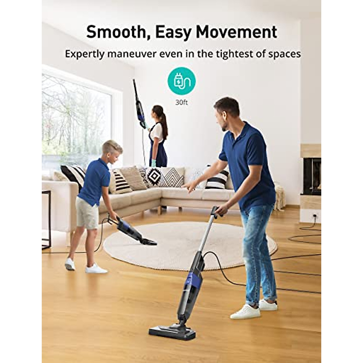 Aspiron Stick Vacuum Cleaner, Small Vacuum Cleaner with 20kPa Powerful Suction & 0.88QT Dust Cup and 32ft Power Cord, 5-in-1 Handheld Lightweight Bagless Vacuum Cleaner Carpet and Floor for Pet