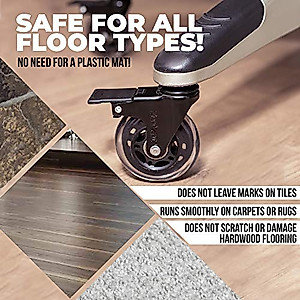 DOES NOT FIT IKEA CHAIRS - Caster Wheels with Brakes - 5 Pieces 3" Locking Office Chair Wheels - Quiet Rollerblade Style PU Rubber Heavy Duty Wheels - Work on Hardwood & Tile Floors & LOW PILE CARPET