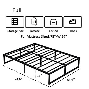 Richwanone 14 inch Full Bed Frame Metal Platform Mattress Foundation with Steel Slat Support, No Box Spring Needed, Easy Assembly, Black