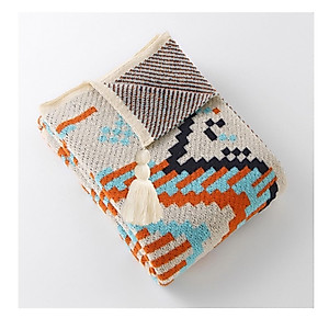 BTFYaHe Boho Chic Knitted Wool Blanket - Versatile Couch and Camping Blanket, Perfect for Fall - Thick Mexican Bohemian Throw-50X60 Inch