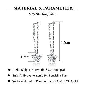 SLUYNZ 925 Sterling Silver CZ Flower Dangle Earrings Chain for Women Crystal Flower Drop Earrings Tassel Chain (A-Silver)