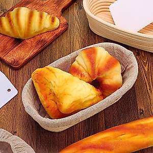 Bread Banneton Proofing Basket Set of 2,10 Inch Oval Cane Sourdough Baskets with Lame + Dough Scraper Linen Liner Basting Brush for Making Baking