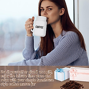 Dandat 6 Set of Matte White Mason Jar Coffee Cups 16 oz Farmhouse Mason Jar Mugs with Handles Coffee Drinking Glasses with Ribbon for Cold Coffee Beverages Cocktails Sodas Juice Decoration Storage