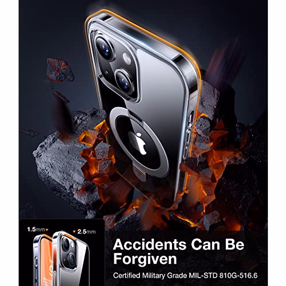 TORRAS UPRO Ostand Magnetic iPhone 14 Case/iPhone 13 Case [Compatible with MagSafe] [MIL-Grade Shockproof] [Anti-Yellowing Tech] Clear Case for iPhone 14/iPhone 13, 6.1'', Diamond Clear