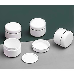 JQYXSS 4 Pieces Empty White Silver Edge Plastic Jar,Face Cream Lip Balm Lotion Storage Container for Cosmetic, Lotion, Cream