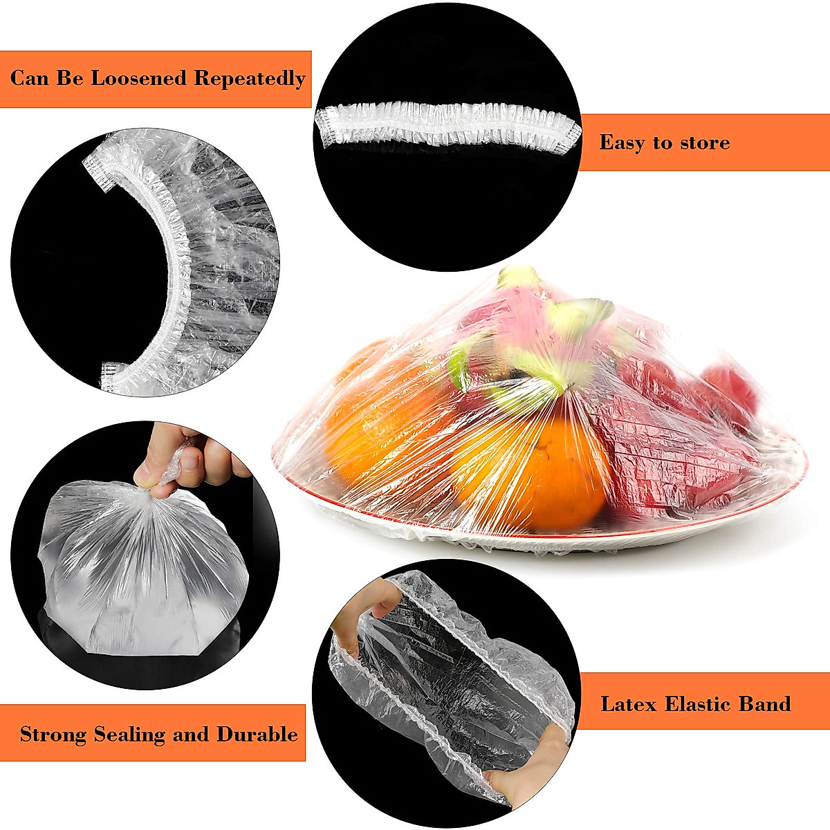 Elastic Food Storage Covers (100 Covers) - Reusable Stretch Plastic Wrap Bowl Covers – Transform Dishes, Aluminum Cans or Cooking Pans into Food Storage Containers