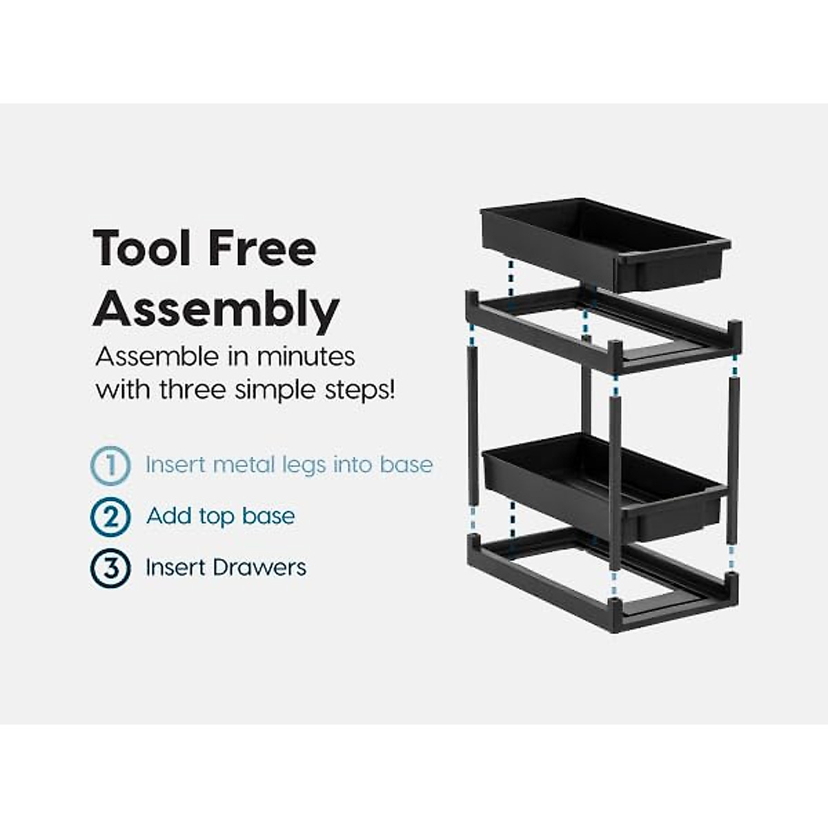 IRIS USA 2-Tier Under Sink Organizer, 2 Pack, Storage with Sliding Drawers - Versatile Solution for Office, Kitchen or Bathroom - Black